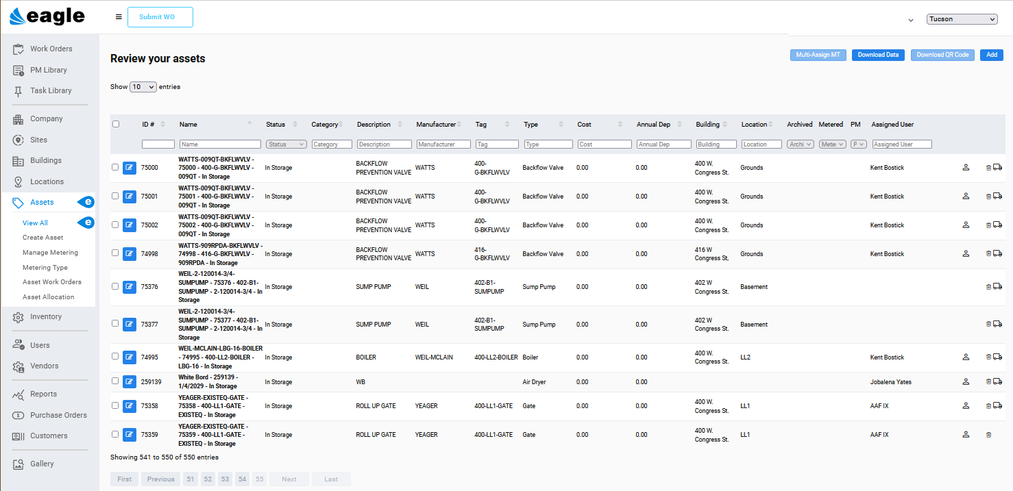Assets View All - List